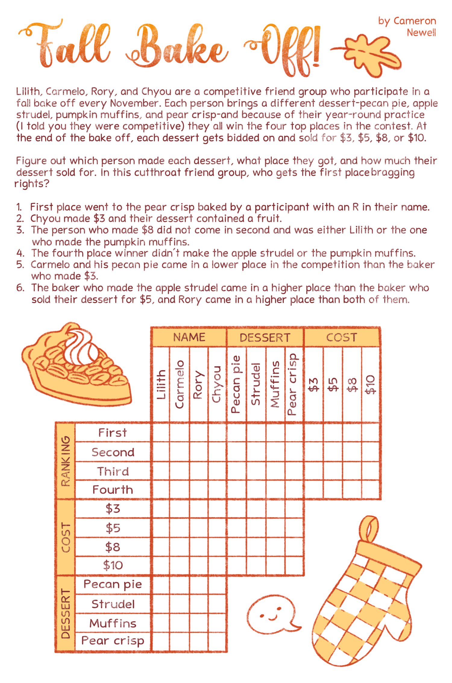Fall Bake Off! — Logic Puzzle - F Newsmagazine